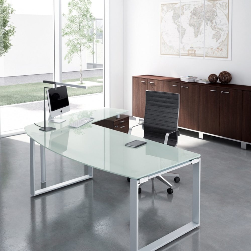Nexa Glass - Glass Executive Desk with return - ADD office